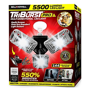 Triburst Deluxe by Bell+Howell, ASON TV 5500 Lumens/6500 Kelvin Indoor Lights, Ultra Bright Lighting with 144 LED Bulb, Multi-Directional Triple Panel Bedroom, Garage, Ceiling Light