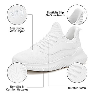 VIPSUPER Womens Tennis Shoes Walking Sneakers - Memory Foam Nursing Running Gym Athletic Workout Slip On Comfort Work Shoe Lightweight All White Size 8 US
