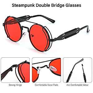 FEISEDY Sunglasses Steampunk Mens Women Aviators Retro Round Sunglasses Metal Frame Fishing Driving Hippie Glasses B2351