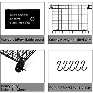 3 Tier Rolling Toy Organizer Basket - Wire Kids Toy Storage with Wheel, S-Hooks, Adjustable Chalkboards - Toy Storage Cart Wall Bookshelf for Kids Room, Playroom, Bedroom