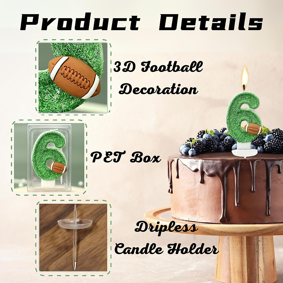 CasaPopz Football Birthday Number Candles for Cake Green Number 1 Candle 1st Football Cake Topper Cupcake Topper for Football Birthday Party Decorations Supplies Favors