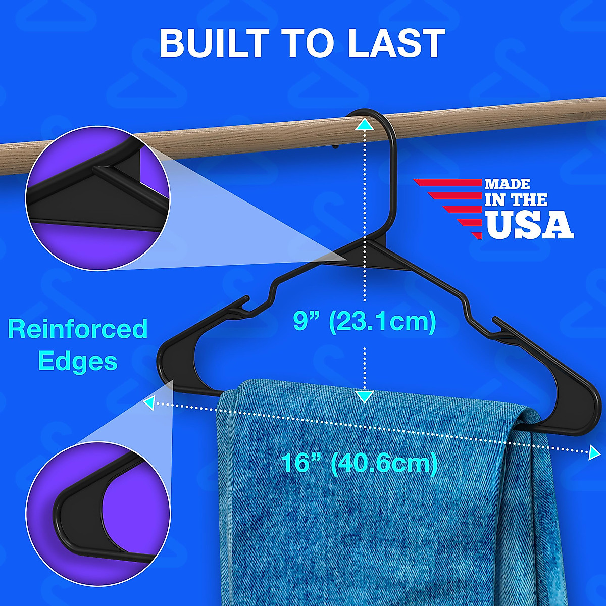 Unbreakable Clothes Hangers by Unclutter, 100 Pack. Quality, Strong Hangers, Ideal for Coats, Shirts, Blouses and Pants (100, Black)