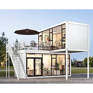2 Room Customized Container Houses Two-Story Villas Prefab Tiny Homes to Live in for Adults Mini Mobile Home Modular Guest Homes kit casas prefabricadas para Vivir, with Stair Terrace guardrail