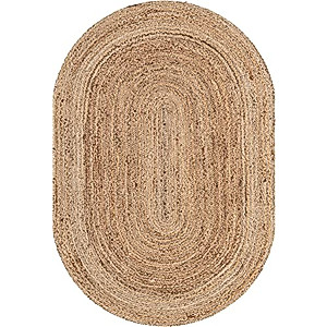 Unique Loom Braided Jute Collection Area Rug - Dhaka (4' 1" x 6' 1" Oval, Natural)