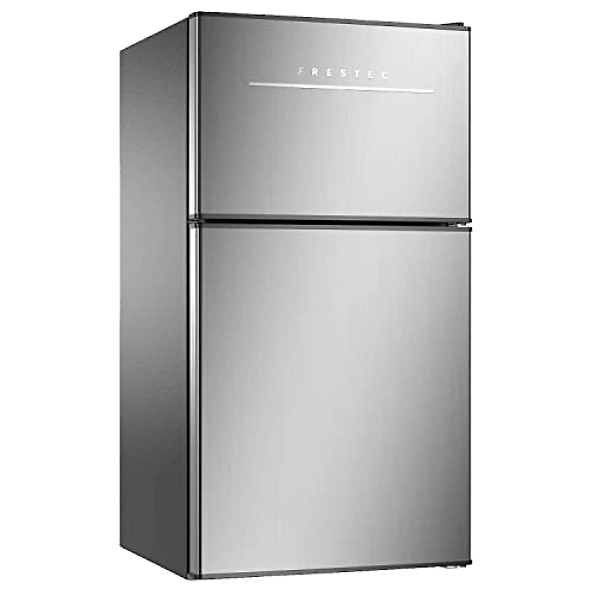 Frestec 3.2 Cu.Ft Mini Fridge for Bedroom, Mini Refrigerator with freezer, Dorm Fridge with Freezer, 2 Doors Perfect for Room and Office, Adjustable Temperature(Stainless steel)