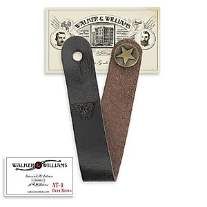 Walker & Williams AT-1-BRN Dark Brown Acoustic Guitar Grain Leather Strap Button Headstock Adaptor For Acoustic, Electric, And Bass Guitars