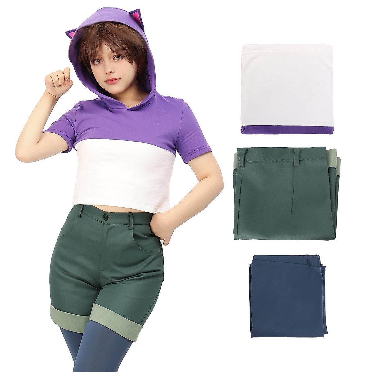 DAZCOS Women's US Size Purple White Hoodie Cosplay Costume Outfit with Tights (Medium)