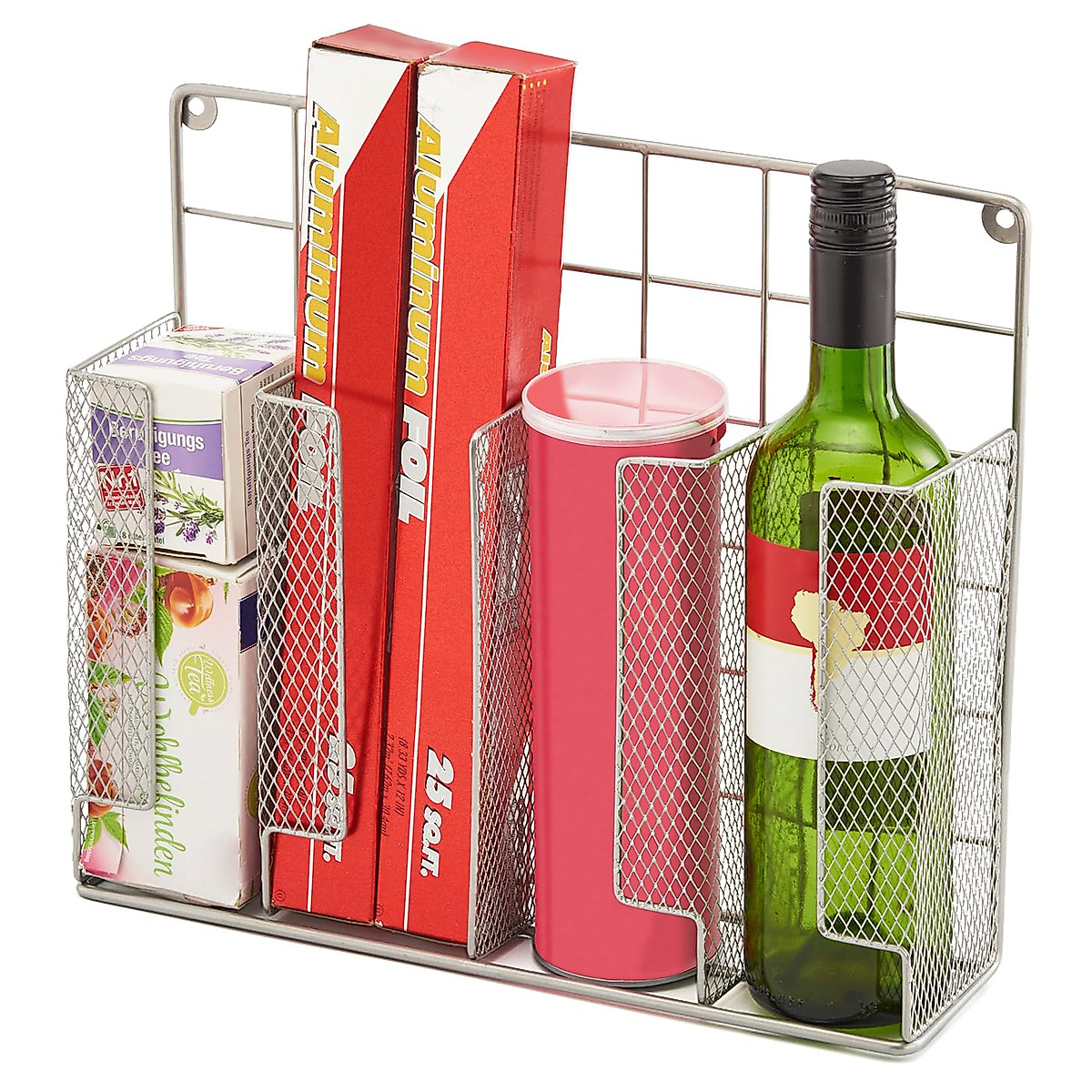 EZOWare Wall and Cabinet Door Mount Kitchen Wrap Organizer Rack Holder For Organizing Food Storage Bags, Aluminum Foil, Plastic Wrap, Wax Paper, Metal Silver