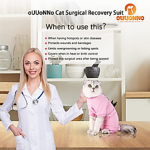 oUUoNNo Cat Recovery Suit for Abdominal Wounds or Skin Diseases,E-Collar Alternative for Cats,After Surgery Wear,Pajama Suit Long Sleeve Prevent Shedding (X-Small, Pink)