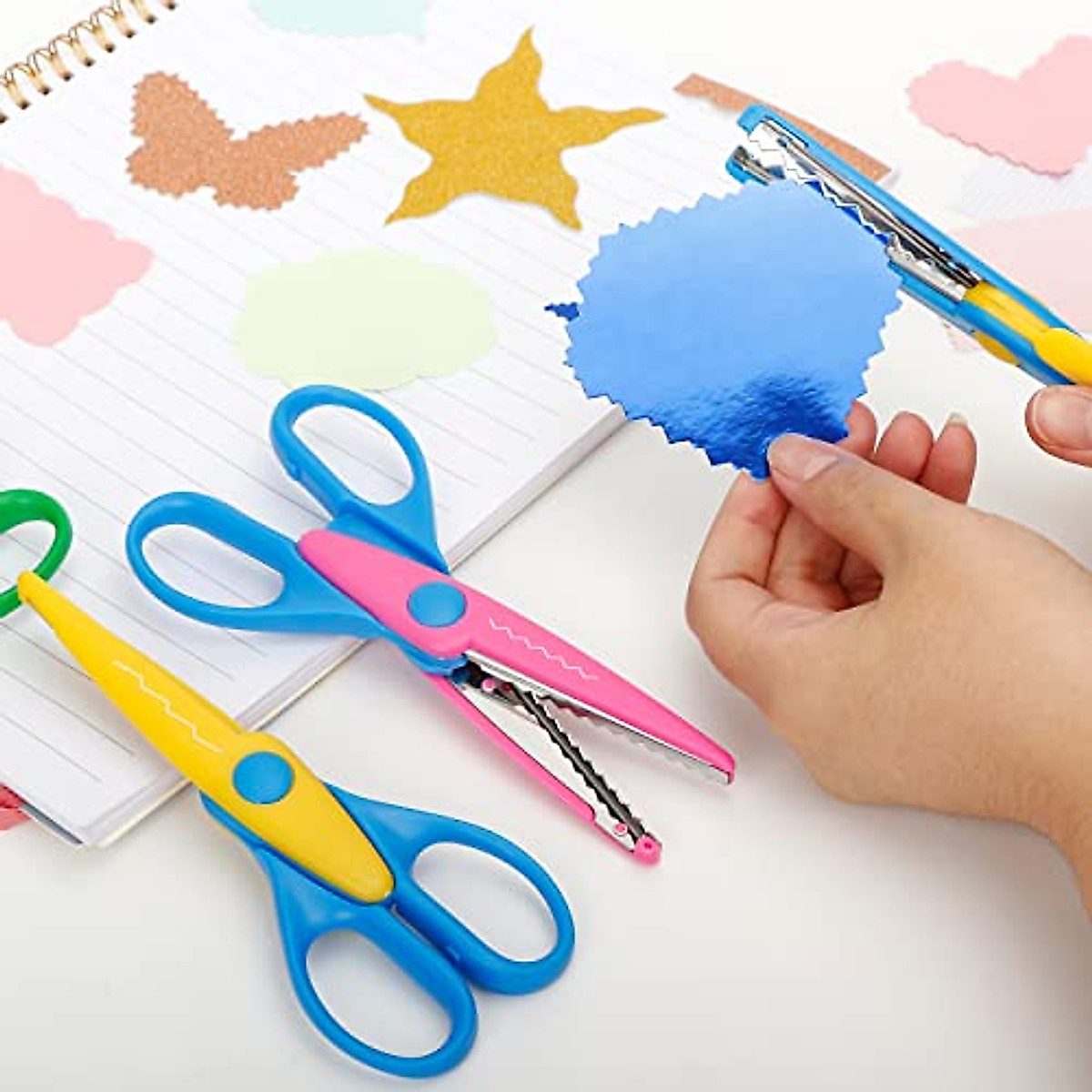 ANNOVA 8 PCS DIY Art & Craft Scissors with a Carrying Bag/Pocket Decorative Edge for Kids Fun Scrapbooking Pattern Scissors