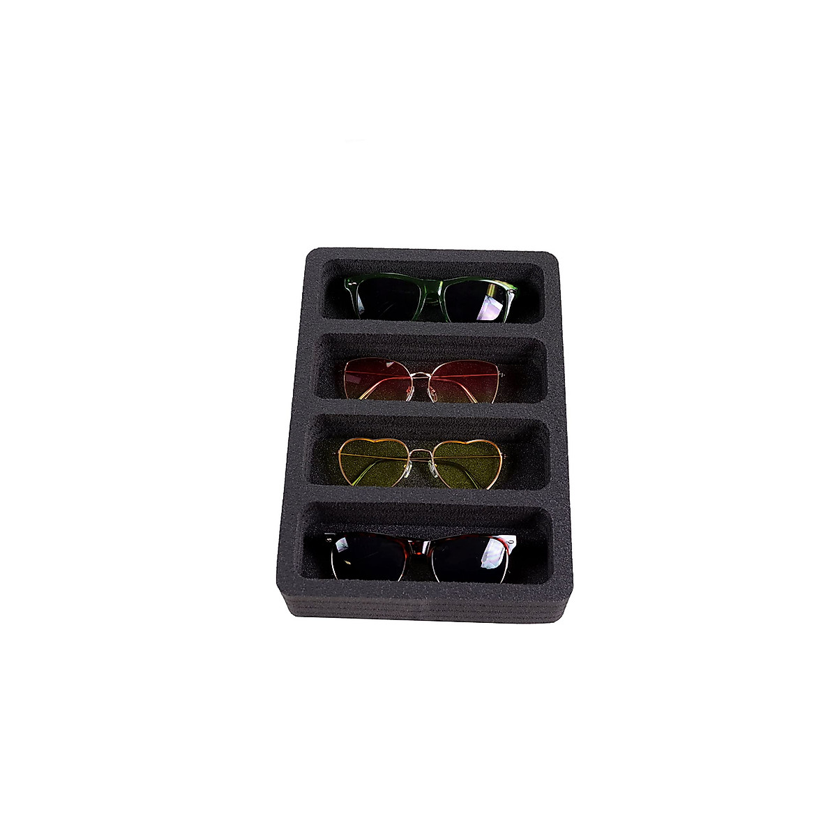Polar Whale Sunglasses Drawer Organizer Tray Insert for Home Bedroom Bathroom Vanity Dresser Counter Table Waterproof Washable Black Foam 4 Compartment 8.25 x 12 Inches
