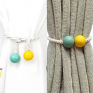 2 Pack Magnetic Curtain tiebacks,Tiebacks Cotton Hand Woven Curtain holdbacks,Curtain tie Backs for Curtains,Curtain Holders for Thin & Thick Home & Office Window Draperies