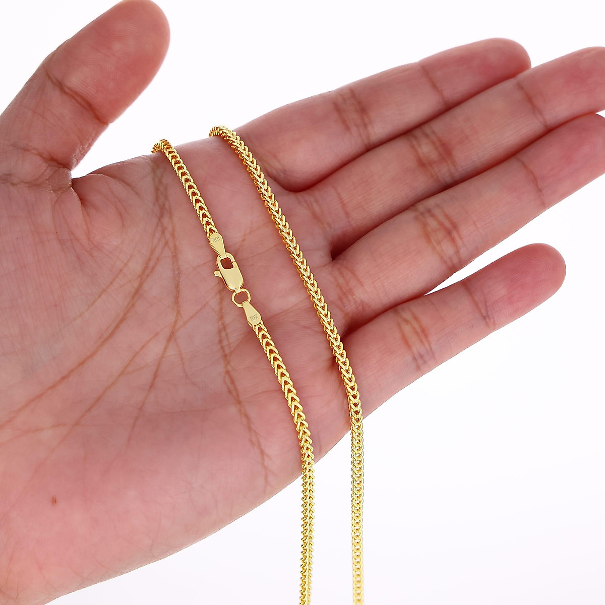 Nuragold 10k Yellow Gold 2.5mm Franco Chain Box Square Wheat Pendant Necklace, Mens Womens Jewelry 16" 18" 20" 22" 24" 26" 28" 30"