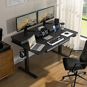 ExaDesk Electric Standing Widened Desk 63 * 30 Inches Adjustable Height with 4 Drawers, Double Storage Shelves Stand Up Desk, Home Office Workstation Sit Stand up Desk (Classical Black)
