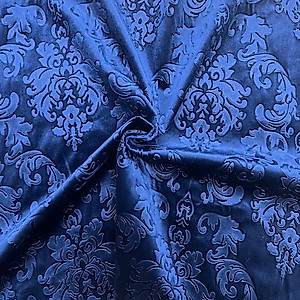 Fashion Fabrics LLC Royal Blue Damask Embossed Velvet Upholstery Drapery Fabric - Sold by The Yard - 55"