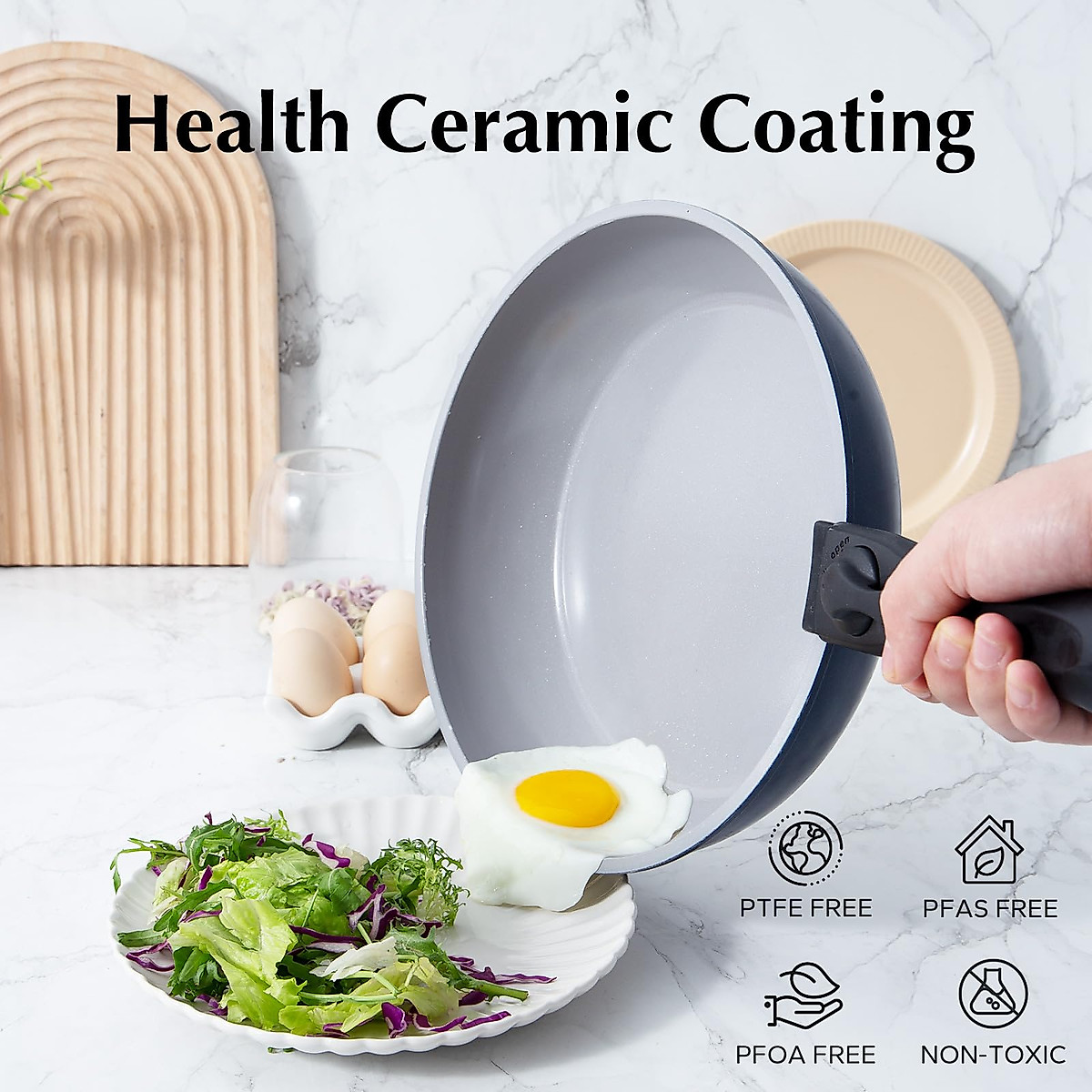 ROCKURWOK Pots and Pans with Removable Handle, Cookware Set with Ceramic Nonstick Coating, Suitble for Camping | RV, Dishwasher Safe | Ovens Safe | PFAS Free | PFOA Free, Blue