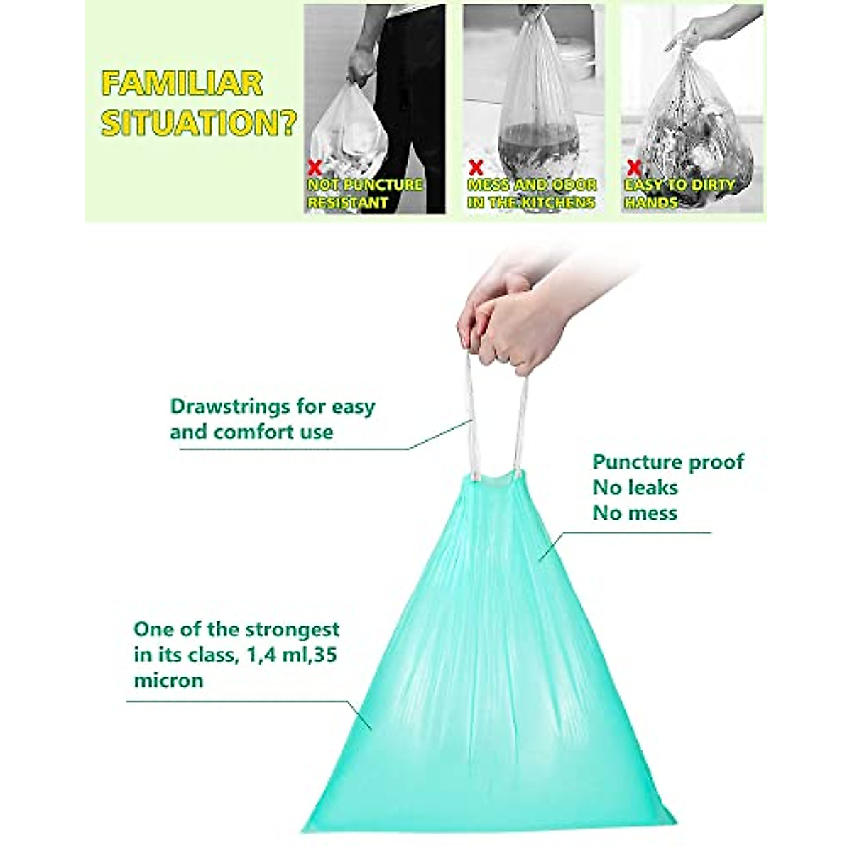 Biodegradable Trash Bags 8 Gallon Trash Bags Drawstring, AYOTEE 75 Counts Medium Trash Bags 8 Gallon Garbage Bags, Unscented 30 Liter Trash Bags Waste Basket Liners for Kitchen Bathroom Office