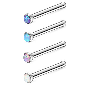Ruifan 4PCS 22G 316L Surgical Steel 1.5mm Jeweled Mix Color Opal Nose Bone Studs Rings Pin Piercing Jewelry