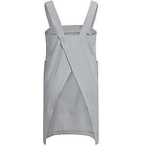 YESDOO Cotton Linen Apron Cross Back Apron for Women with Pockets Pinafore Dress for Baking Cooking,Large,grey