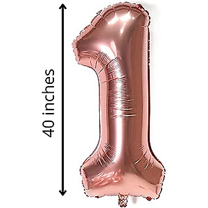 40 Inch Rose Gold Jumbo 1 Number Balloons Huge Giant Balloons Foil Mylar Number Balloons for Birthday Party,Wedding, Bridal Shower Engagement Photo Shoot, Anniversary (Rose Gold,Number 1)