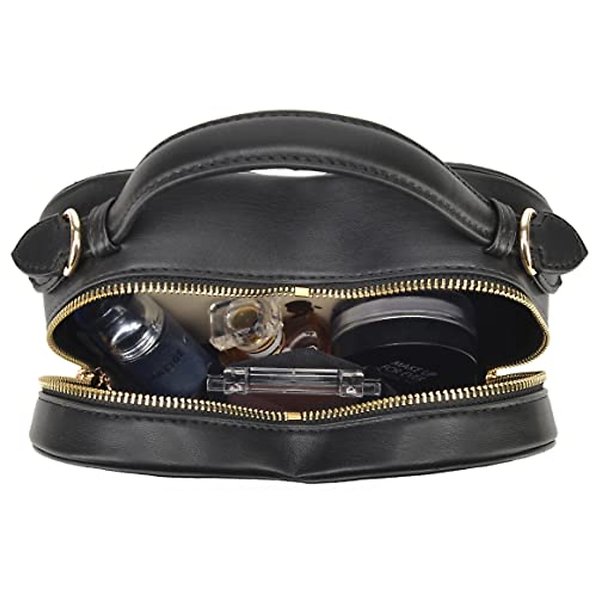 lola mae Heart Shape Satchel Crossbody Purse for women Zip Around Shoulder Bag (Black-759)