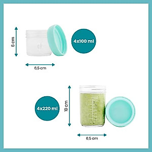 Babymoov Glass Food Storage Containers | Leak Proof Stackable & Reusable Glass Jars (Pick Your Set Size), X8