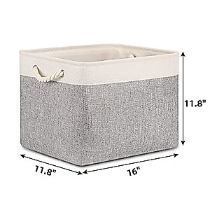 Bidtakay Baskets Set Fabric Storage Bins-White&Grey Bundled Baskets of 2 Large Baskets 16" X 11.8" X 11.8" + 3 Medium Baskets 15" X 11" X 9.5" for Closet, Shelves