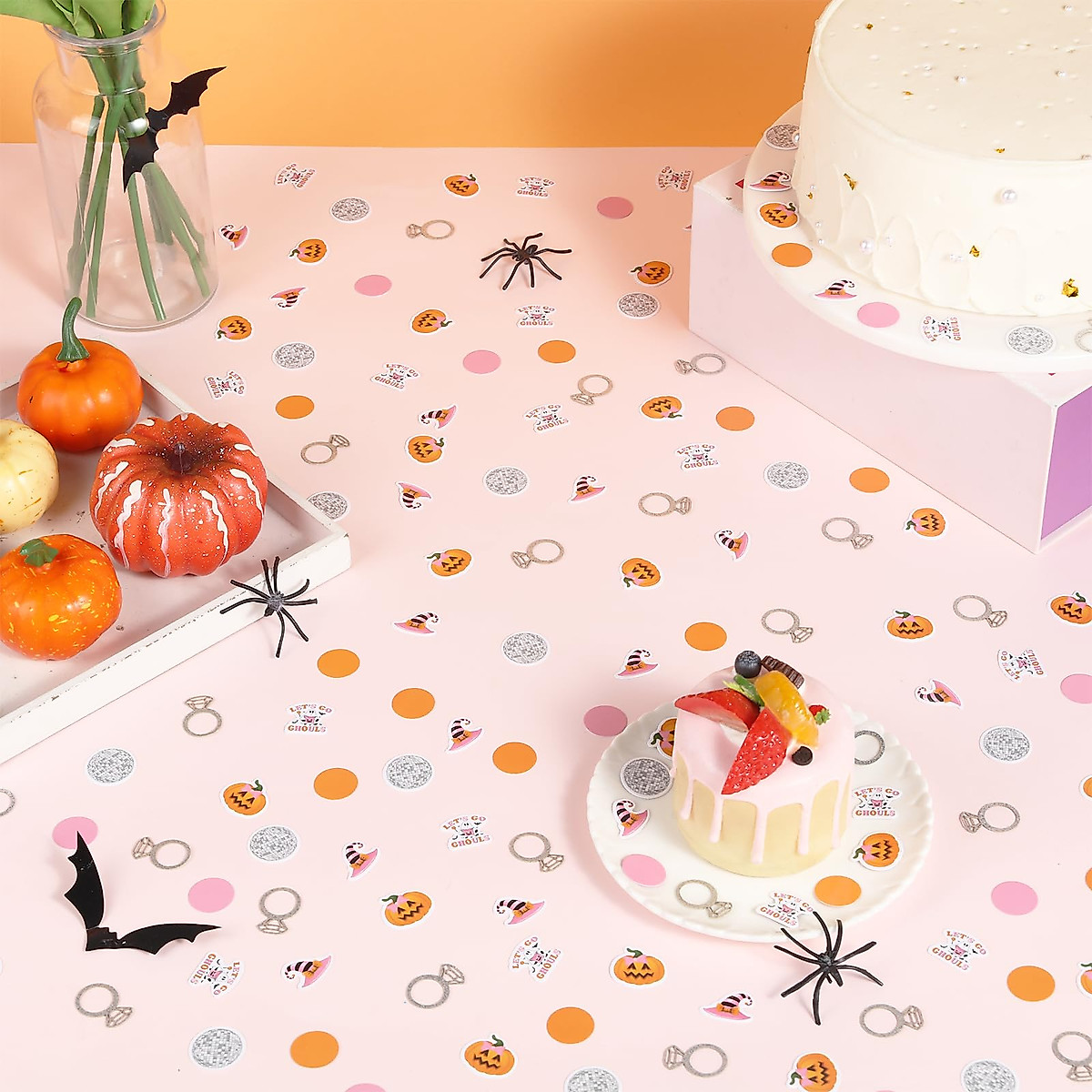 Fangleland Halloween Bachelorette Party Confetti Pink Orange, Let’s Go Ghouls Witch Hat Scatter Paper Table Confetti, Bridal Shower Engagement Wedding Decor Supplies Favors 200Pcs