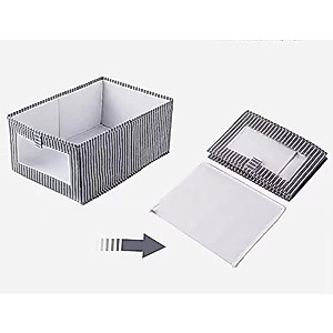 2 Pack Open Storage Bins, Washable & Visible Closet Clothing Organizer with Window. Foldable Fabric Baskets for Clothes, Towel, DVD, Book (Grey stripe)