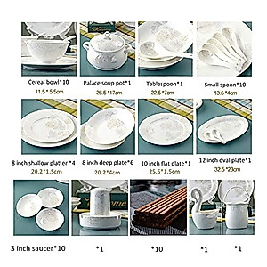 Pottery Tableware,58 Pieces Dinnerware Set, European High-Grade Ceramics Dishes Set, Dinner Plates, Salad Bowls, Dessert Plates, Dishwasher and Microwave Safe, Great Gift