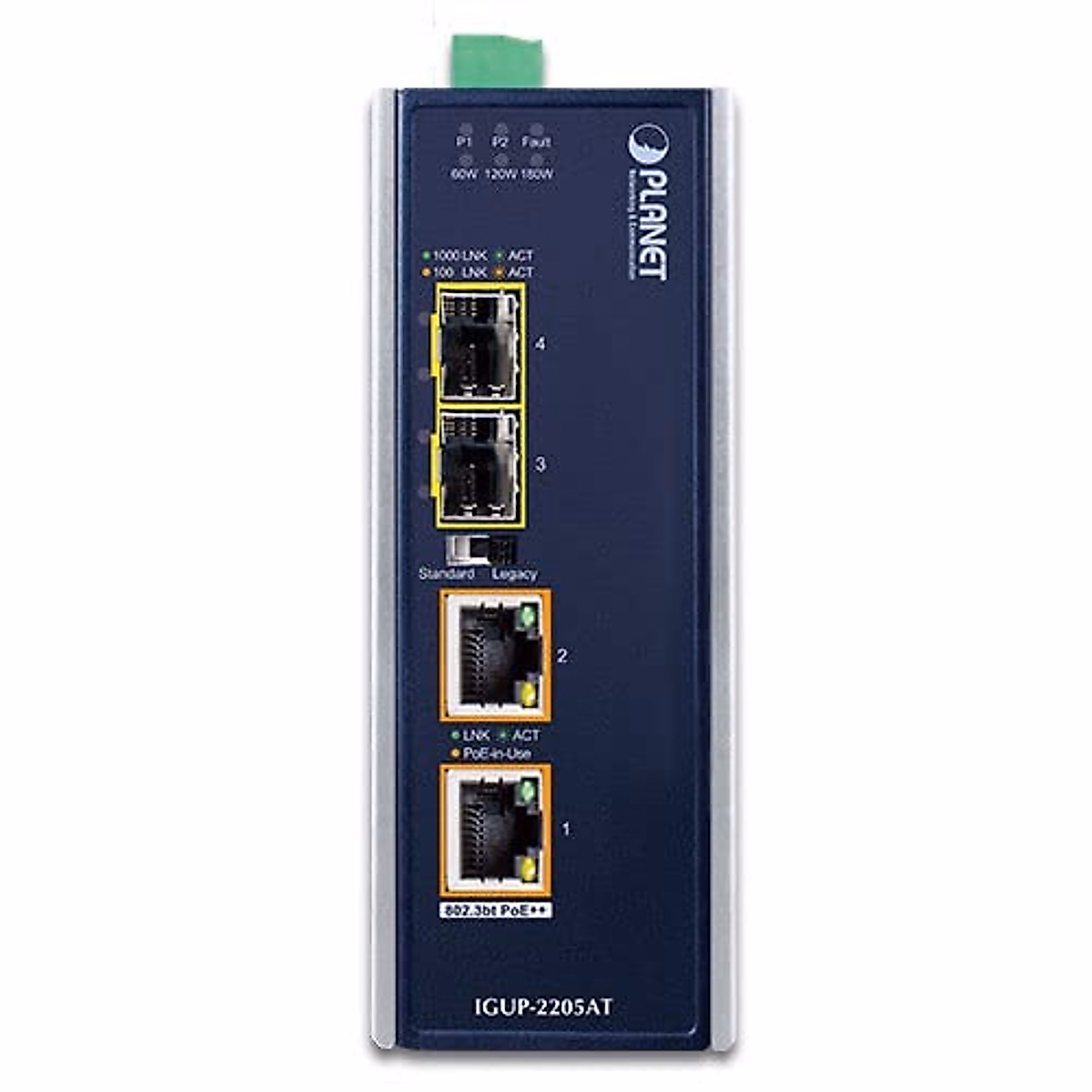 IGUP-2205AT Industrial 2-Port 100/1000X SFP to 2-Port 10/100/1000T 802.3bt PoE++ Media Converter
