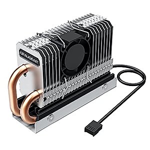 GRAUGEAR M.2 2280 SSD Heatsink, Direct-Touch Heat of Dual Copper Heat Pipes, 25 mm Cooling Fan Built-in PWM Control, Aluminum Plate-Fin Design, Thermal Pads incl. Cooler for M.2 NVMe/SATA[G-M2HP04-F]