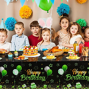 Breling 3 Pack Birthday Party Supplies Confetti Sprinkles Happy Birthday Tablecloths Starry Table Covers for Kids Adults Birthday Party Decorations, 54 x 108 Inches (Green and Black)