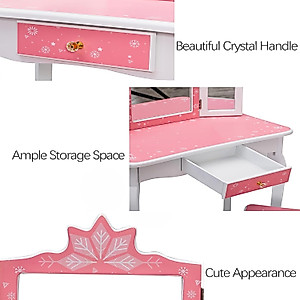 GAOMON Kids Vanity, Girls Vanity Table with Tri-Folding Mirror,Stool & Drawer, 2 in 1 Wooden Princess Makeup Desk Dressing Table, Toddler Vanity,Pretend Play Vanity Set for Kids