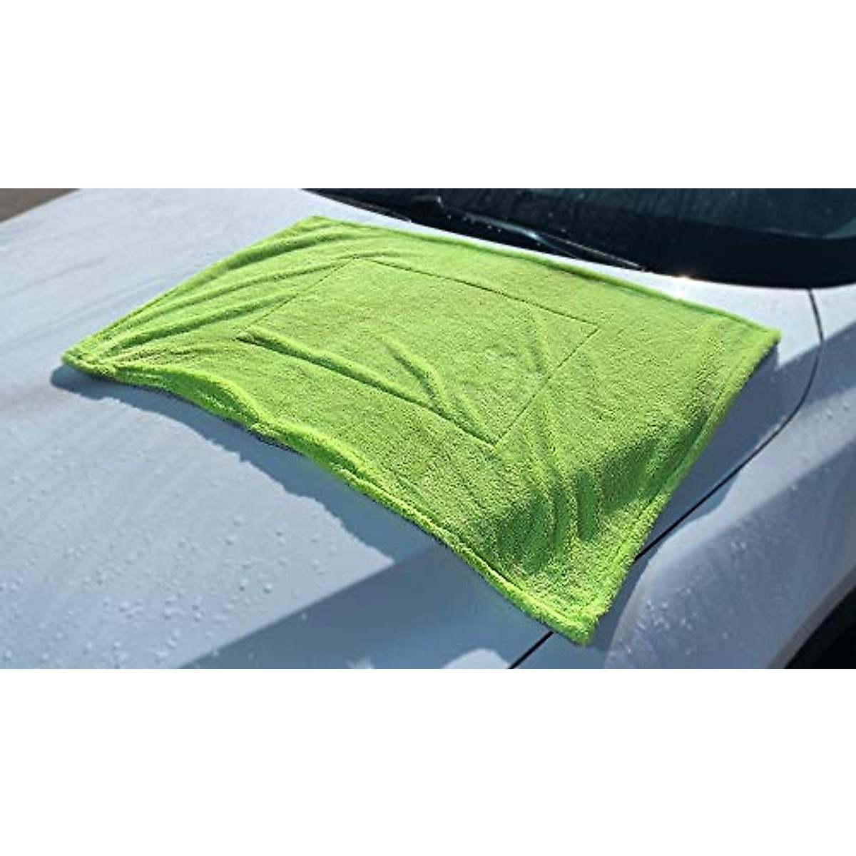[Amphibian] Dual Side Microfiber Car Drying Towel - One Side Twist, One Side Plush - 20"x30" (Green/Gray)