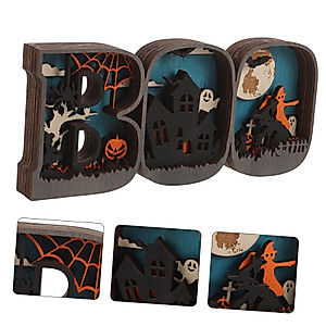 Halloween Wooden Crafts Creative Design Letter Holiday Decoration Ornaments Wooden Table Centerpieces Halloween Party Decoration Halloween Decor Wooden Desktop Decor Room Decor
