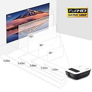 TVY Native 1080P Home Theater Projector 5000 Lumens and 200'' Display Portable Outdoor Movie Projector, Compatible with PS4, PC via HDMI, AV and USB for Entertainment (White)
