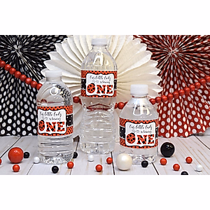 Red Ladybug First Birthday Party Waterproof Water Bottle Sticker Wrappers, 20 1.75" x 8.5" Wrap Around Labels by AmandaCreation