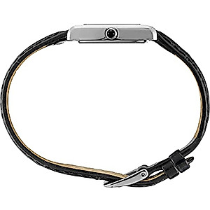 Seiko SWR053 Women's Analog Watch, Water Resistant, 30M, White Dial with Roman Numerals, Rectangular Case, Black Leather Strap