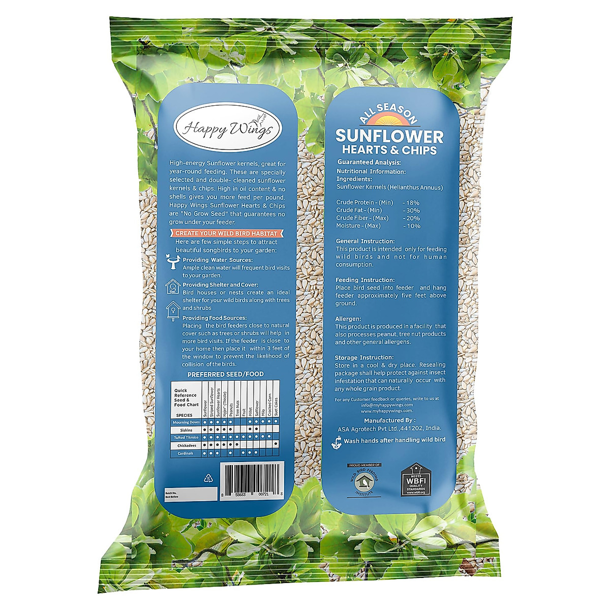 Happy Wings Sunflower Hearts & Chips - Sunflower Kernels and Chips Bird Food- 5 Pounds I No Mess, No Waste Seed| No Grow Seed | Bird Seed for Wild Birds