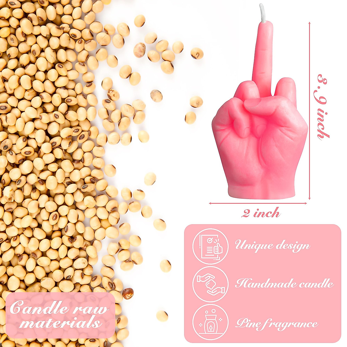 6sisc Middle Finger Scented Candle Hot Pink Danish Pastel Room Aesthetic Decor Pine Fragrance Candles Natural Vegan Soy Wax Hand Gesture Aromatherapy Candle for Home Bedroom Decoration Birthday Gifts