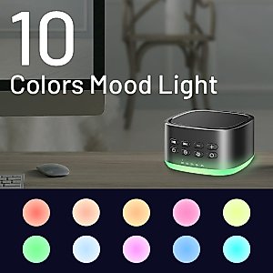 Magicteam White Noise Machine 10 Colors Lights and 25 Soothing Sounds Sleep Sound Machine with 5 Timers with Memory Feature Portable Sound Machine for Baby Adults. (Black)