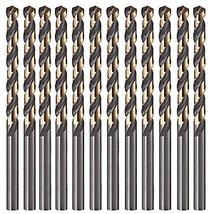 12 PCS, 7/64", Black and Gold Coated Twist Drill Bits, Pack in Plastic Bag