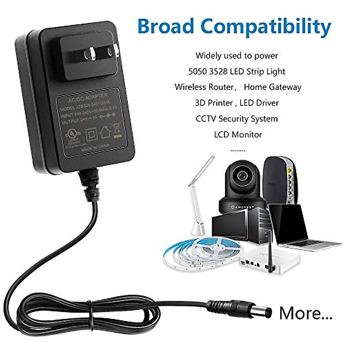 SHNITPWR 24V 1A Power Supply Adapter 100V~240V AC to DC Converter Transformer 24 Volt 1000mA 800mA 600mA 400mA Available 5.5x2.5mm Tip for CCTV WiFi Camera Essential Oil Diffuser