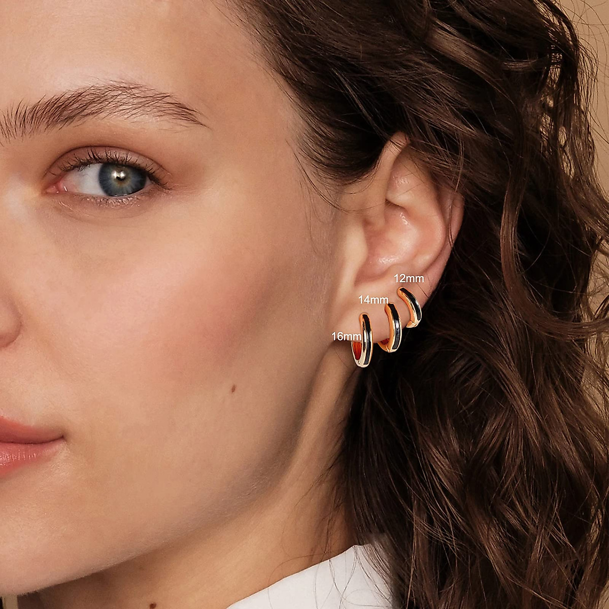 DoreenBox Black Enamel Small Hoop Earrings for Women, 18K Gold Plated Mini Huggie Earrings Hypoallergenic Cartilage Huggie Hoops Boho Jewelry Gift 12mm