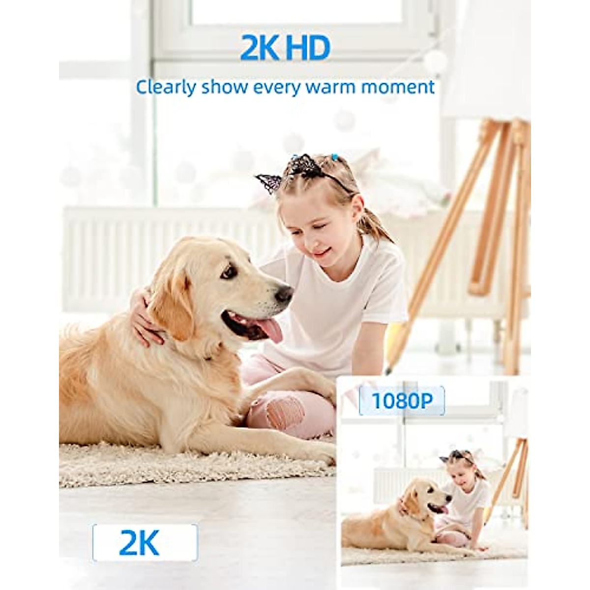 XIAOVV Home Security Cameras,2k 360 Degree 2.4ghz WiFi Security Camera,Privacy Mode,Night Vision Indoor Pet Camera with Alarm Push Phone app,SD&Cloud Storage