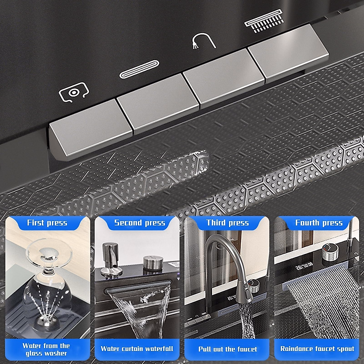 Smart Kitchen Sink With Digital Display,Nano 304 Stainless Steel Kitchen Sink With Flying Rain, Pull-Out Faucet, Pressurized Cup Washer