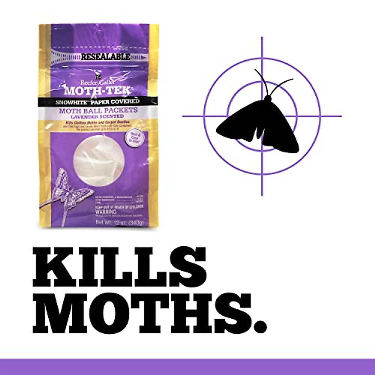 Reefer-Galler Moth-Tek Lavender-Scented Moth Ball Packets - 12 oz - Snowhite Paper Covered Moth Ball Packet for Closets, Drawers, and More