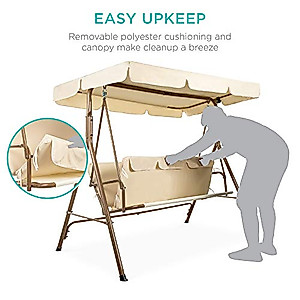 Best Choice Products 2-Person Outdoor Patio Swing Chair, Hanging Glider Porch Bench for Garden, Poolside, Backyard w/Convertible Canopy, Adjustable Shade, Removable Cushions - Beige