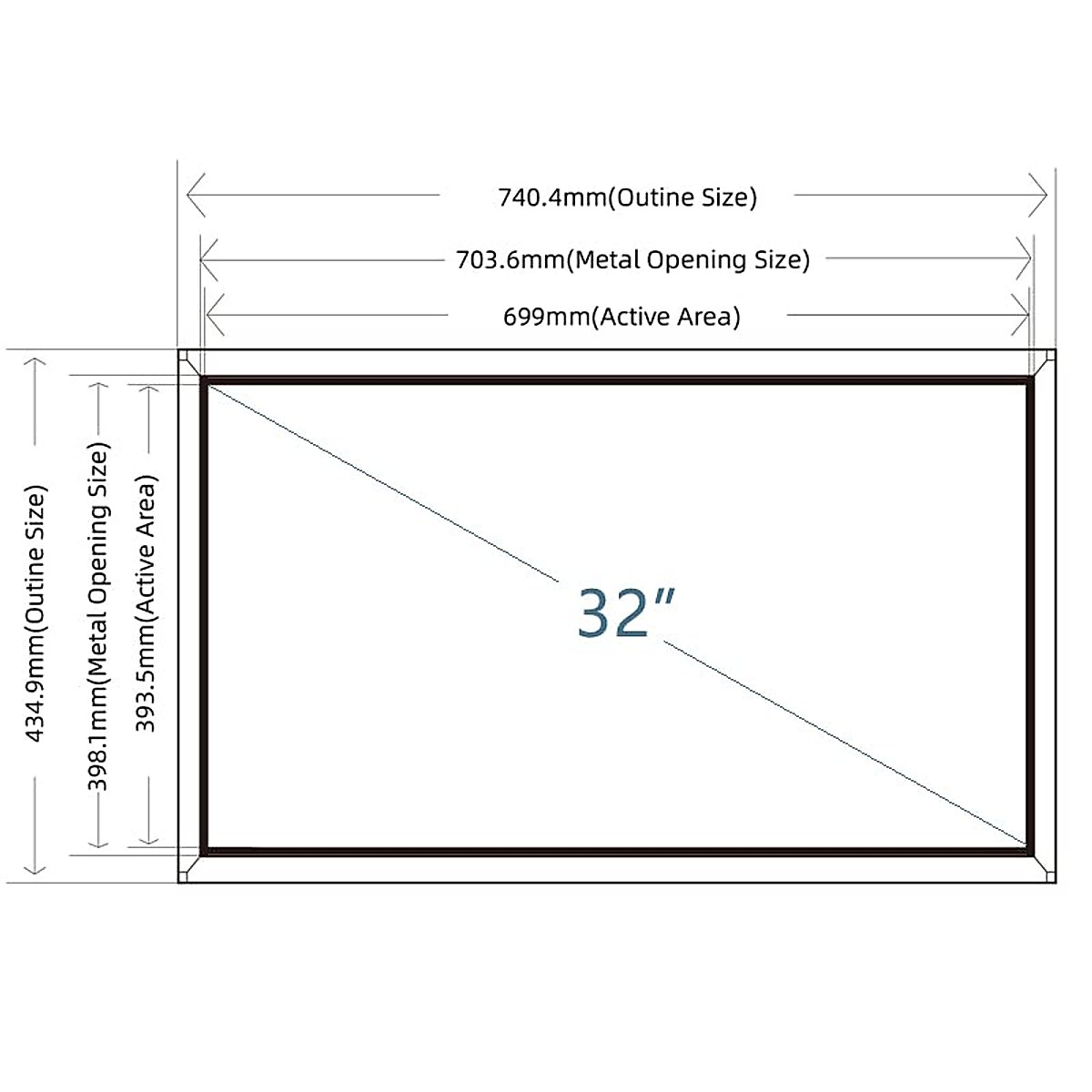 32 Inch 20 Points IR Touch Frame Without Glass Infrared Touch Screen Overlay Kit USB Interface Free-Drive for HT-IR32-17mm 0